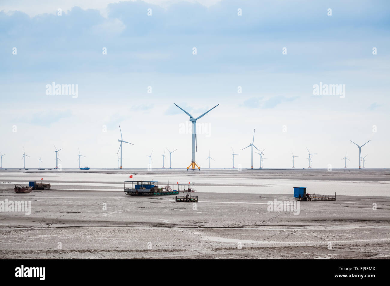 wind farm in mud flat Stock Photo - Alamy