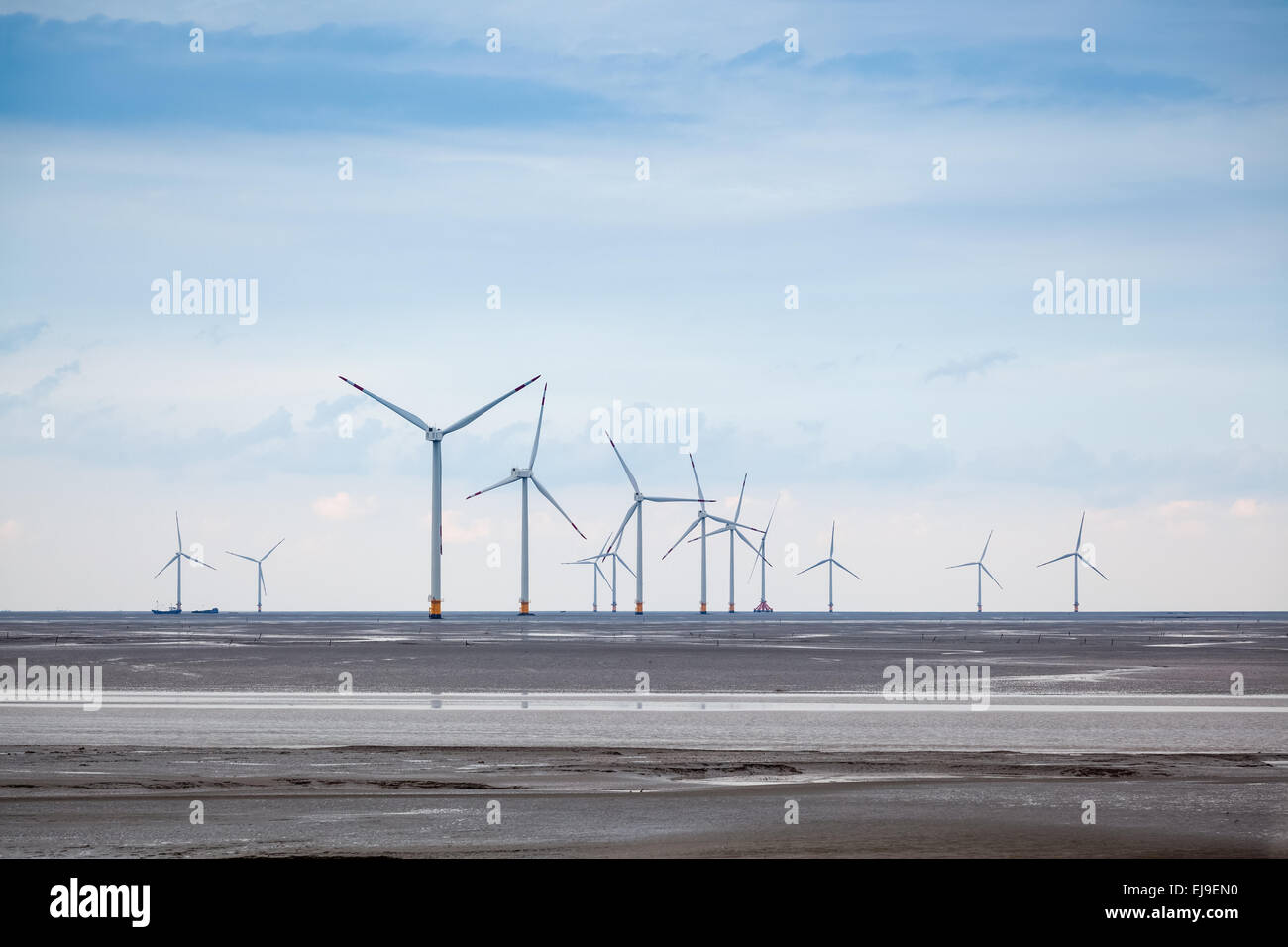 wind farm in mud flat Stock Photo - Alamy