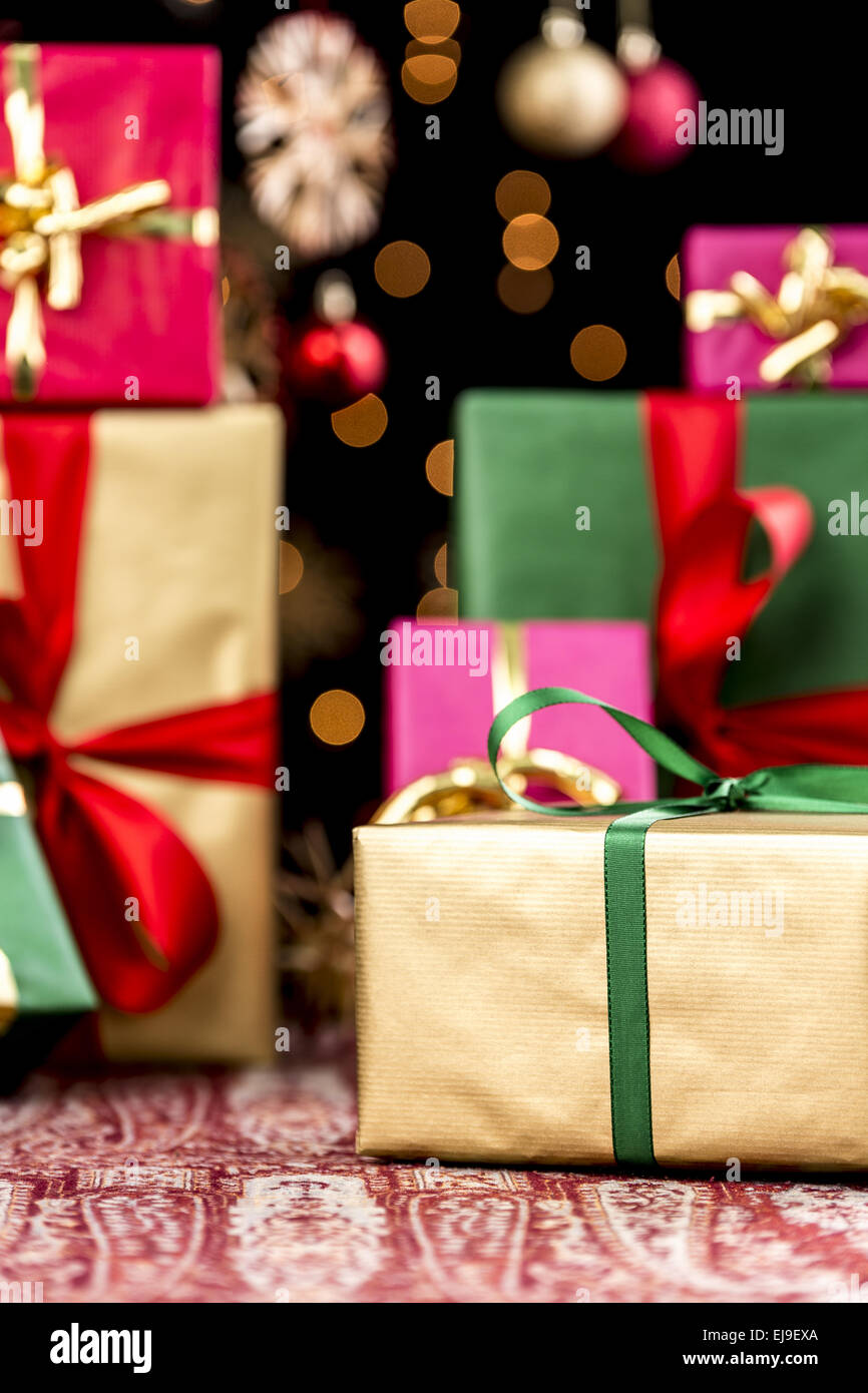Stack of Xmas Presents Stock Photo - Alamy