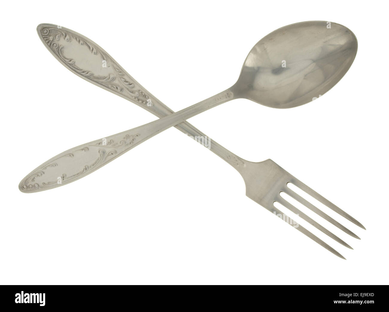 Cupronickel tablespoon and fork isolated on white background Stock ...