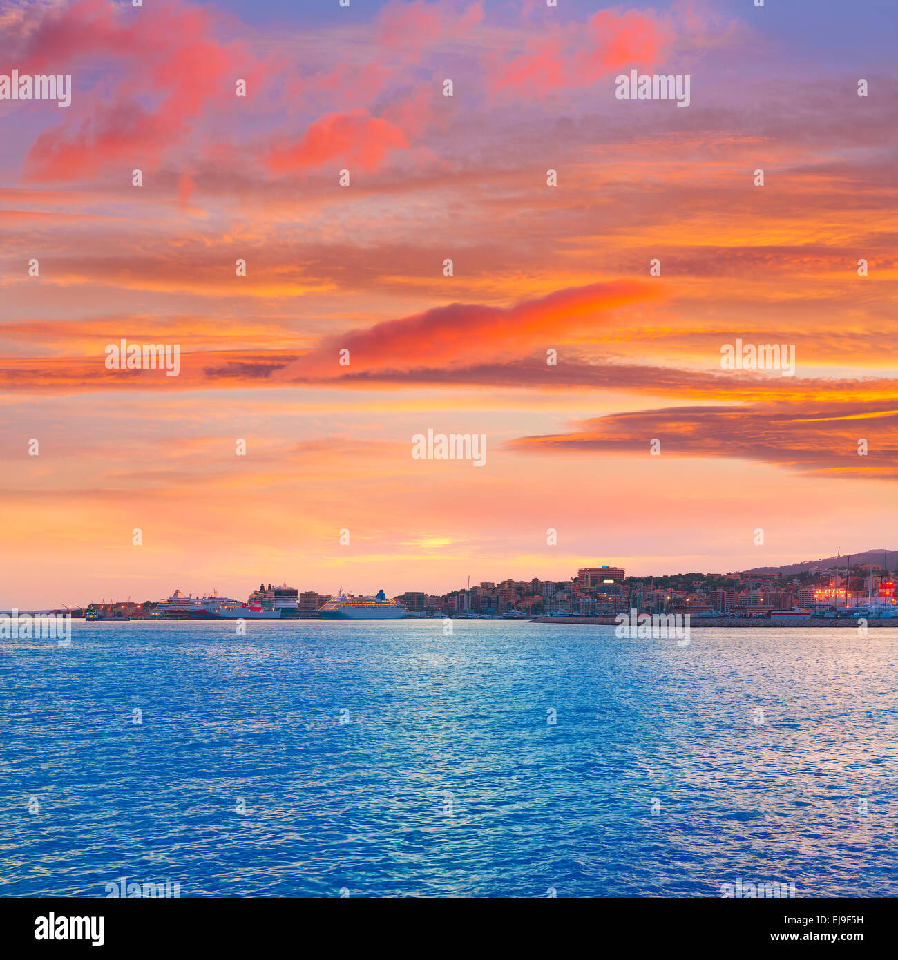 Palma de Mallorca sunset at port in Majorca Balearic islands of Spain ...