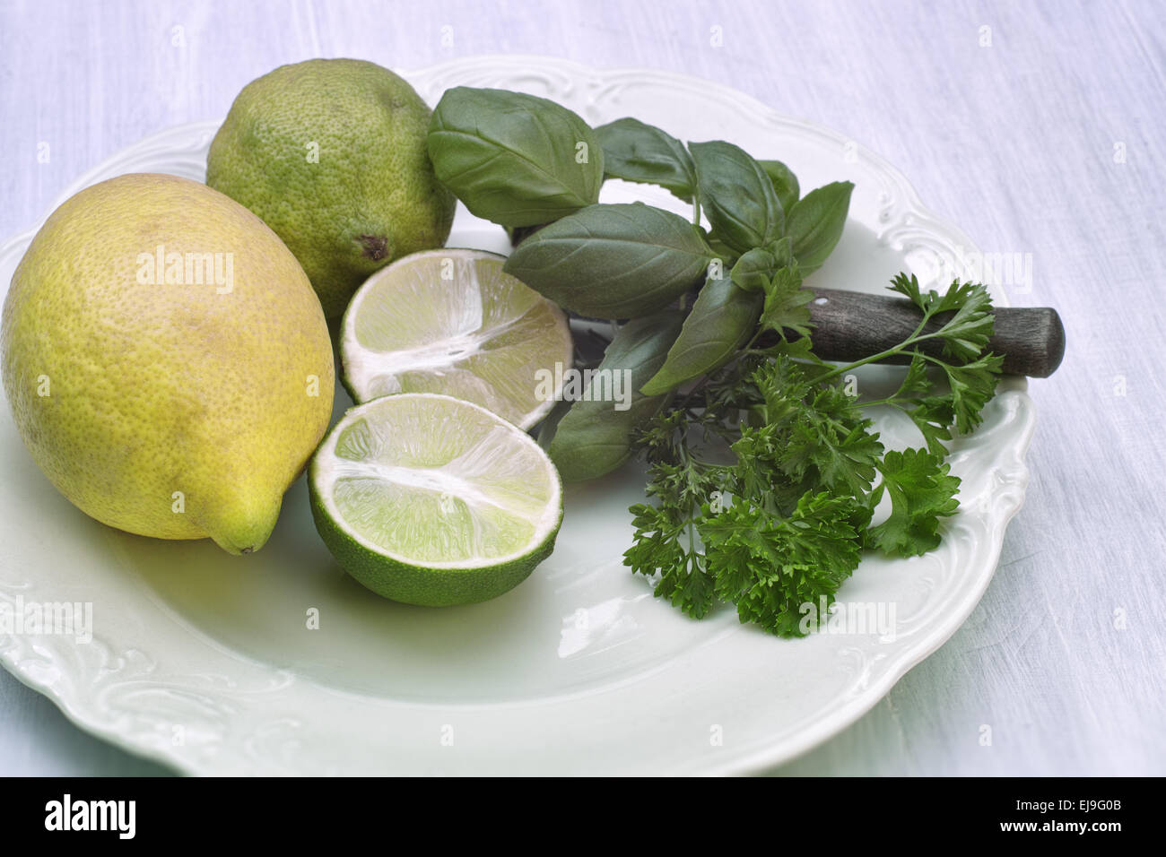 lemon and herbs Stock Photo - Alamy