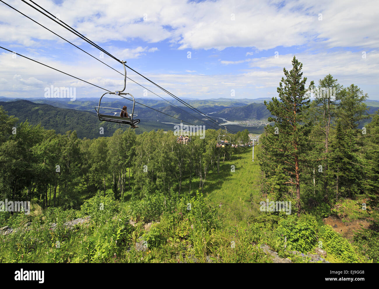 Ski lift in the summer landscape Stock Photo - Alamy