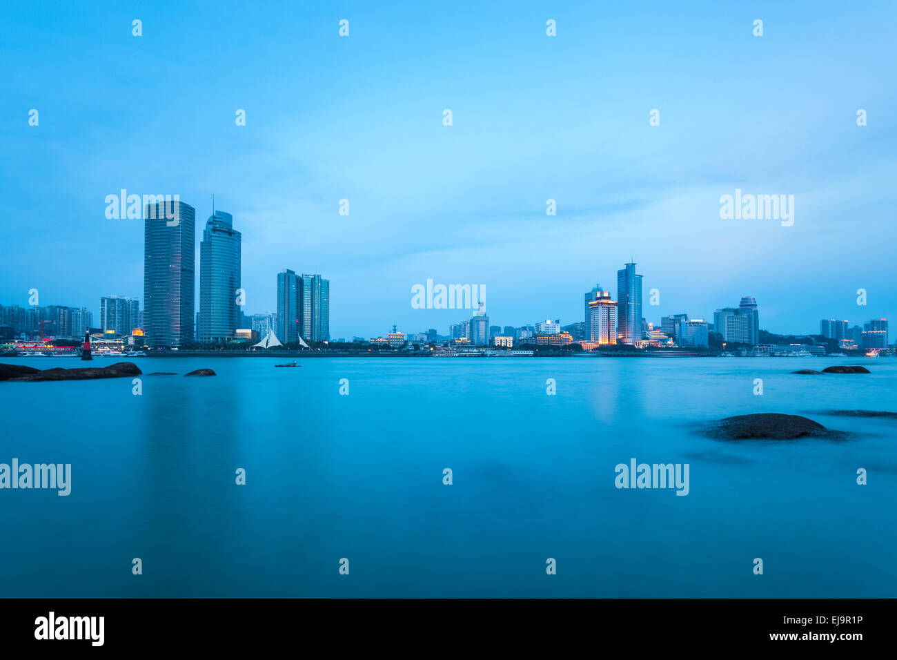 xiamen city skyline in nightfall Stock Photo - Alamy