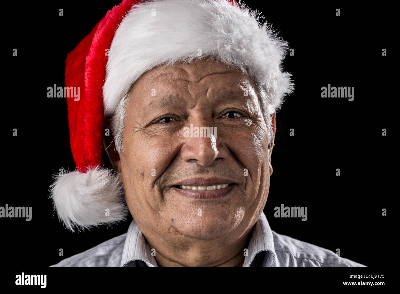 Venerable Man with Red Father Christmas Cap Stock Photo - Alamy