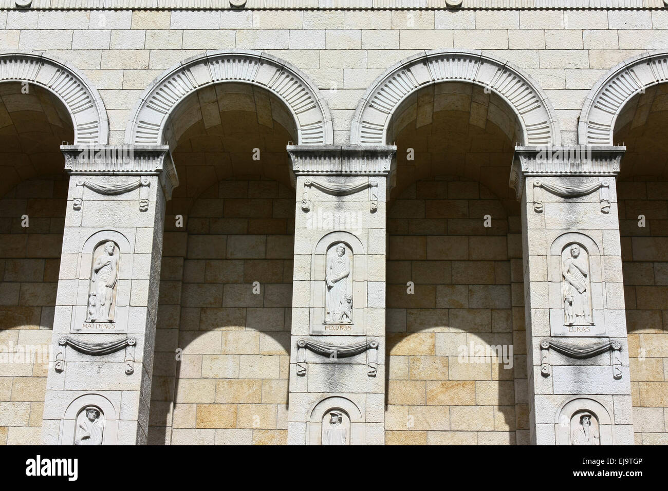 White stone columns of evangelical church in Solothurn, Switzerland ...