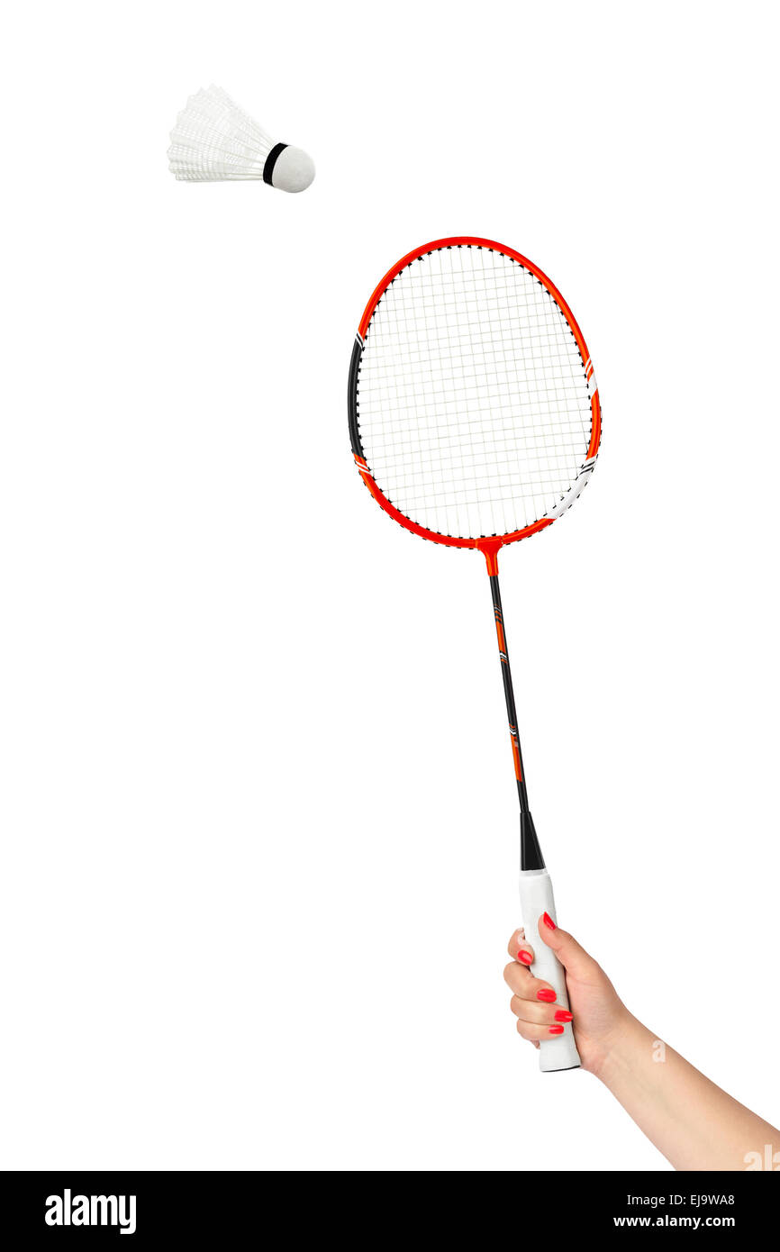 Hand with badminton racket Stock Photo - Alamy