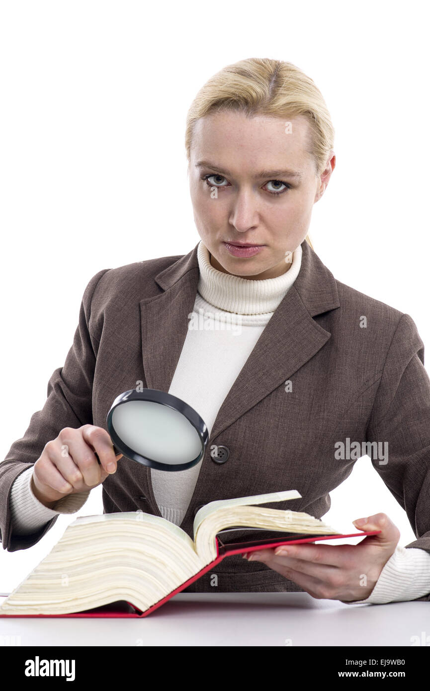 Woman with magnifying glass Stock Photo - Alamy
