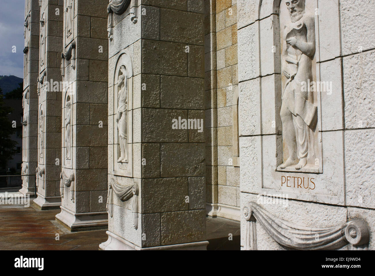 White stone columns of evangelical church in Solothurn, Switzerland ...
