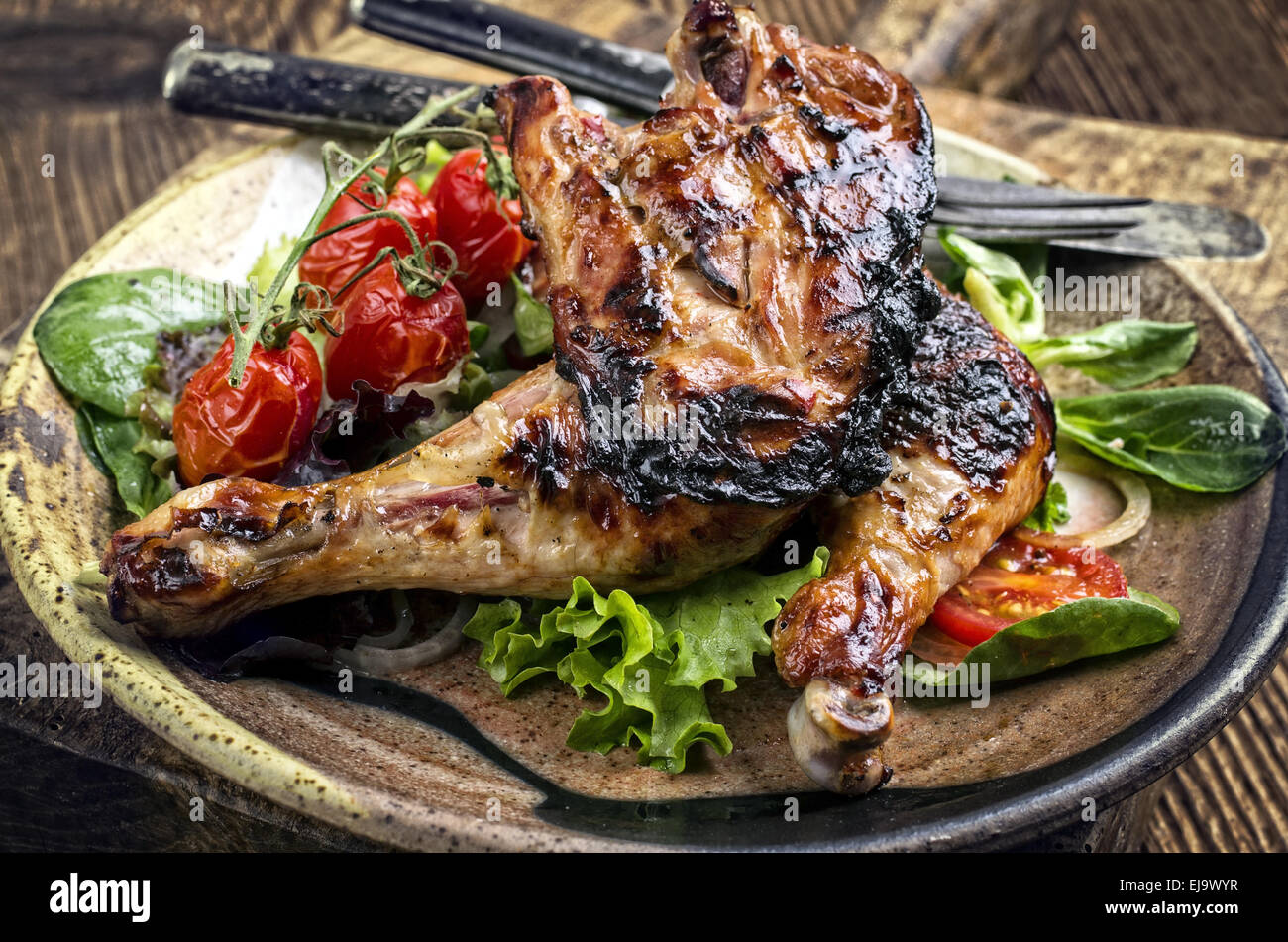 grilled chicken with salad Stock Photo - Alamy