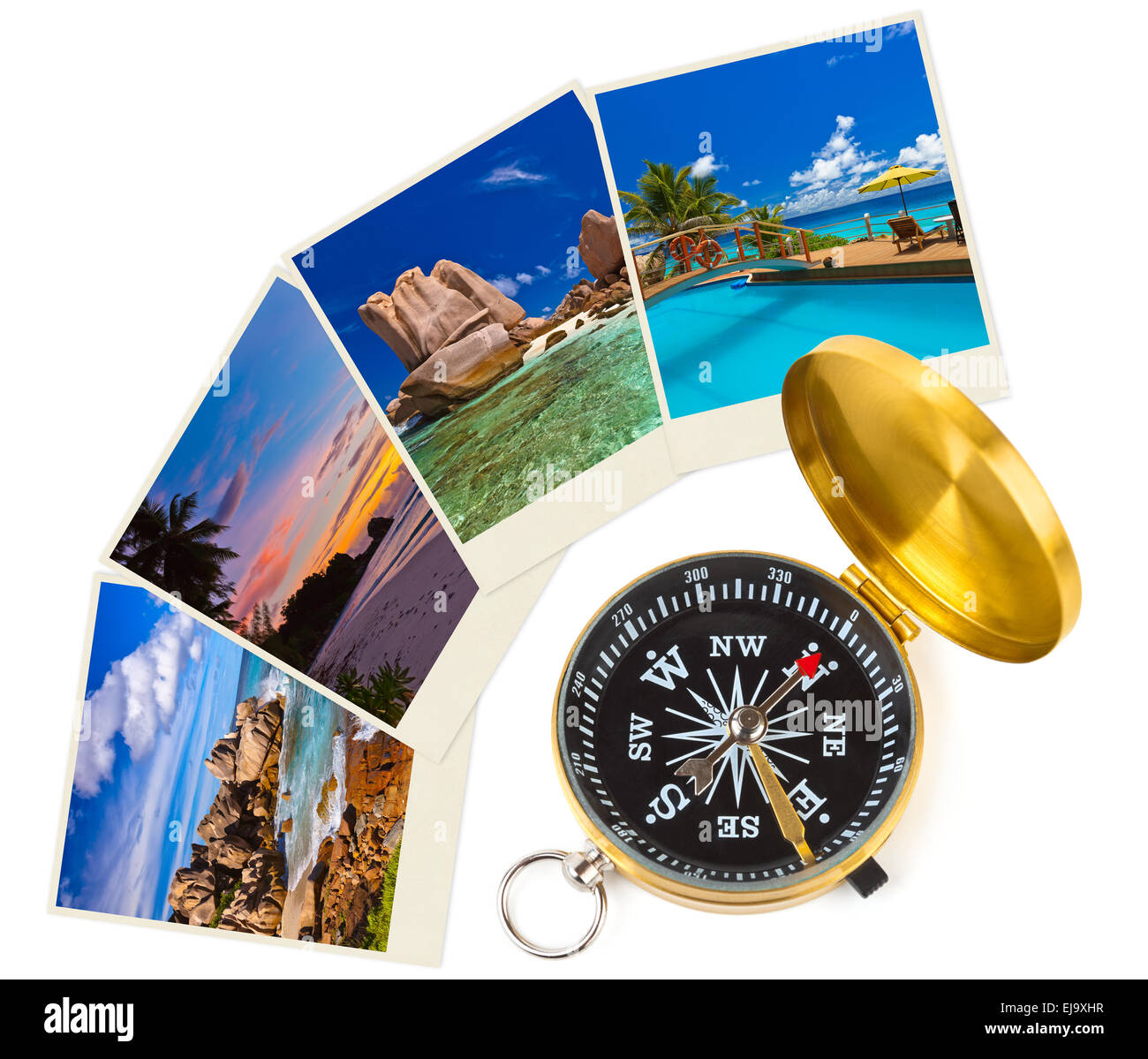 Summer beach shots and compass Stock Photo - Alamy