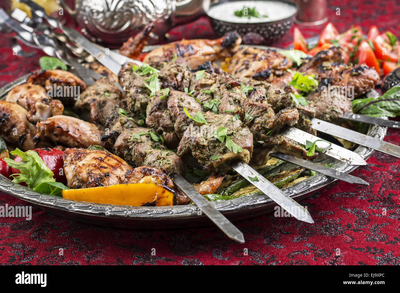 grilled lamb kebab and chicken Stock Photo - Alamy