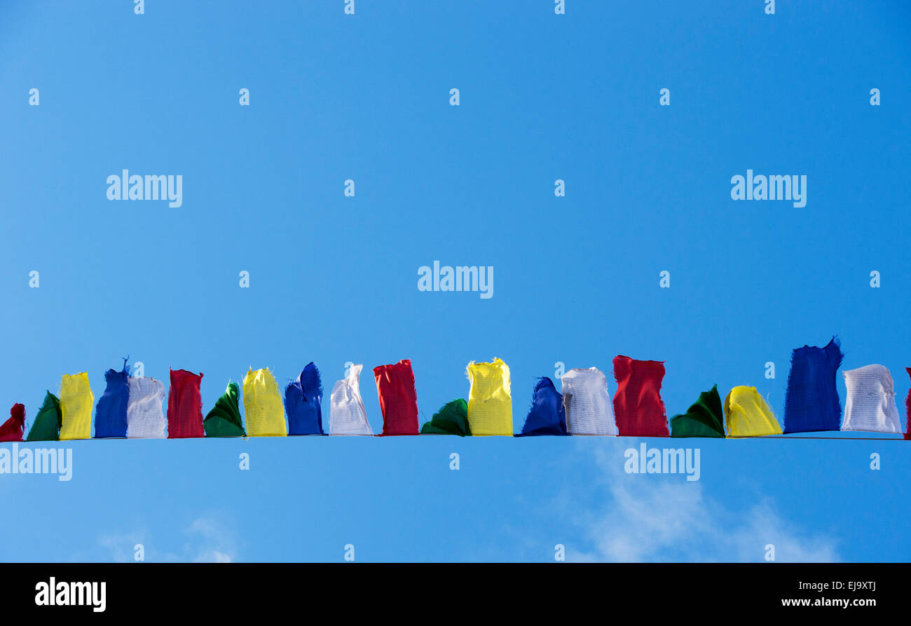 A line of Tibetan prayer flags at Kagyu Samye Ling Monastery ...