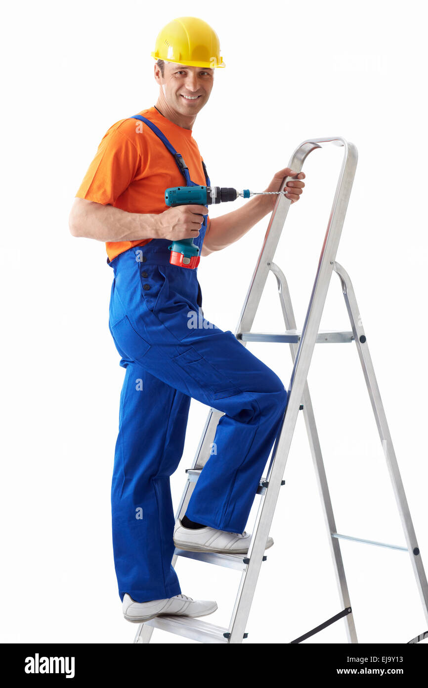 Technician on ladder repairing hi-res stock photography and images - Alamy