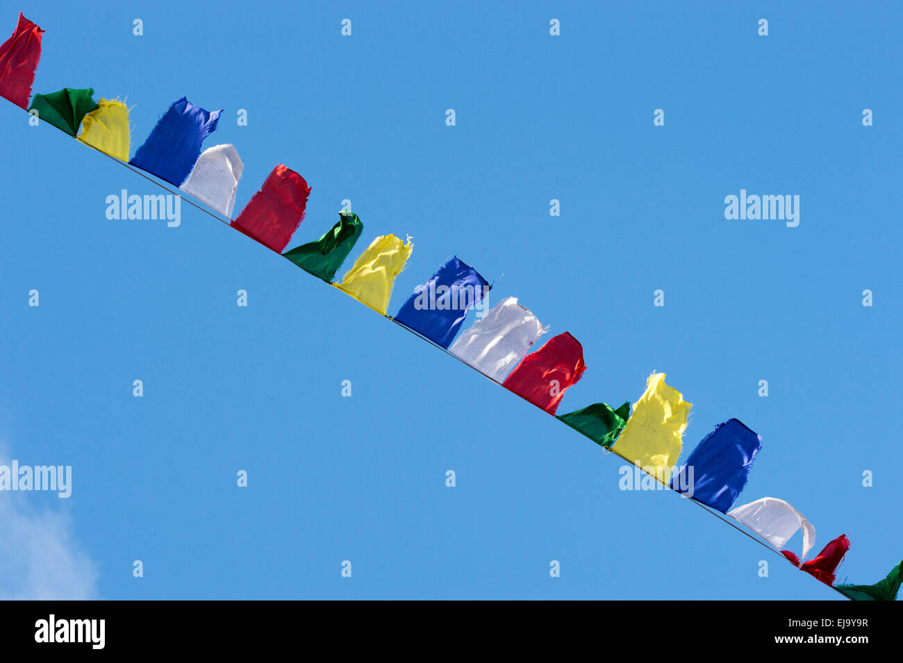 A line of Tibetan prayer flags at Kagyu Samye Ling Monastery ...