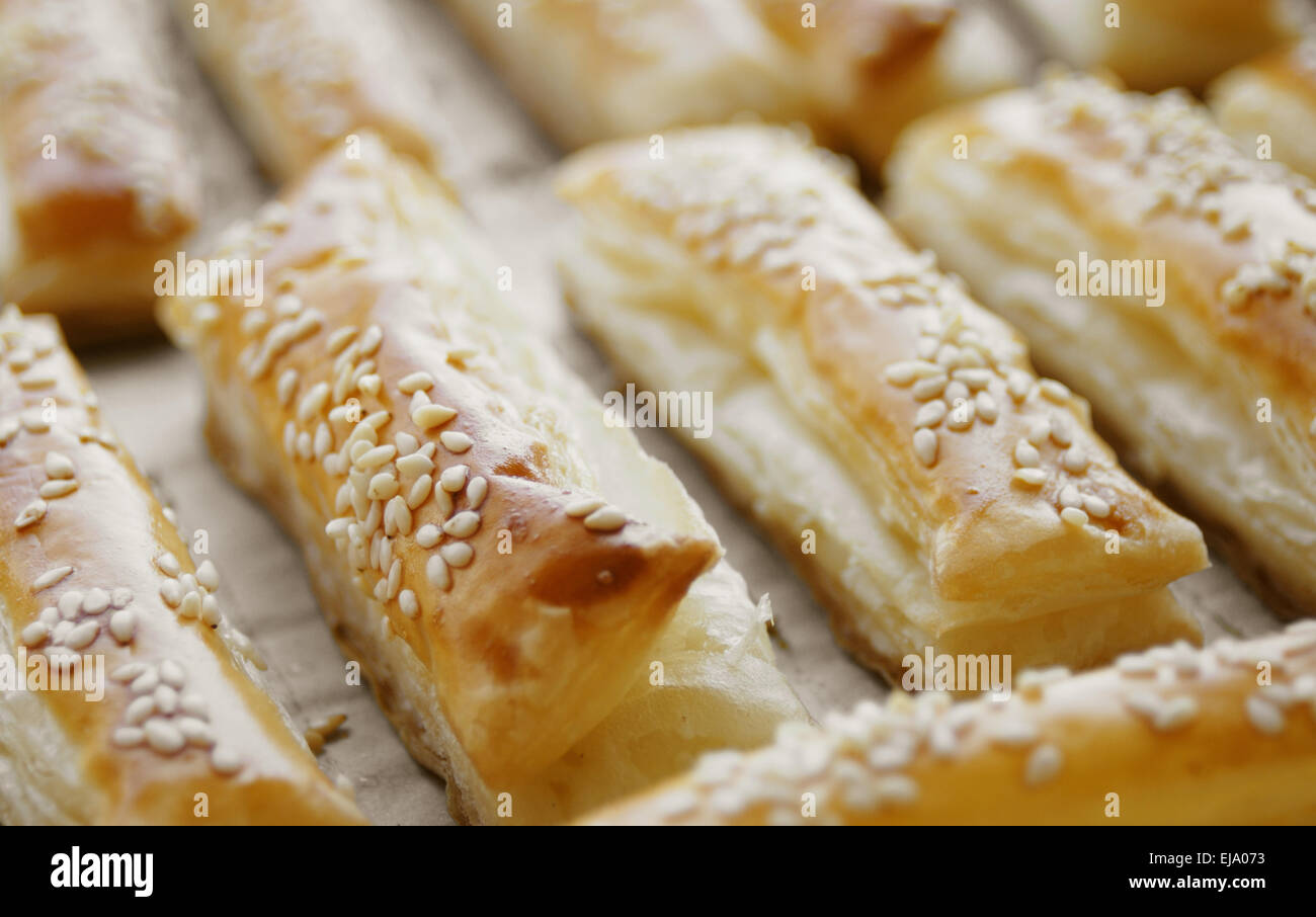 Just baked crunchy puff pastry Stock Photo - Alamy
