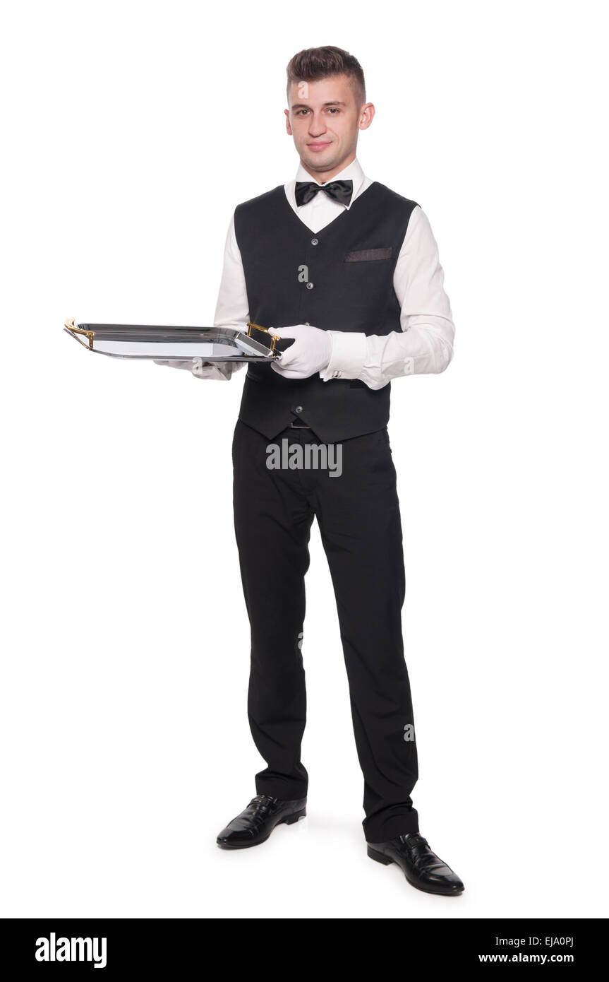 A young boy waiter with a tray Stock Photo - Alamy