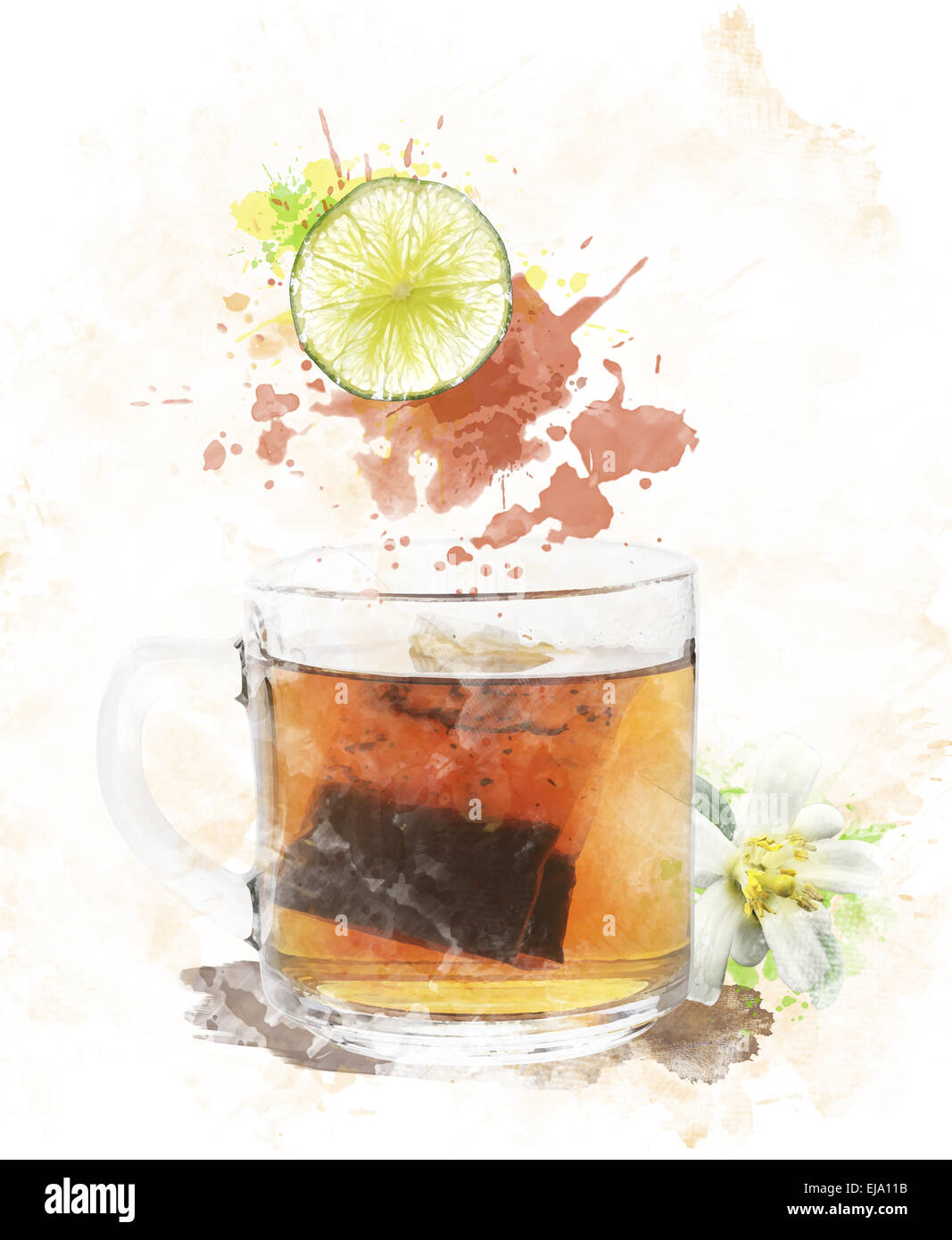 Watercolor Image Of Tea Stock Photo - Alamy
