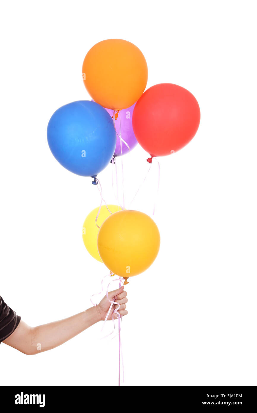 hand with colorful balloons isolated on a white background Stock Photo ...