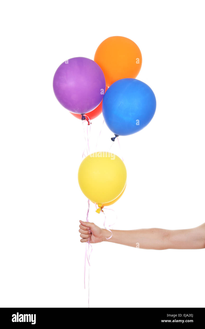 hand with colorful balloons isolated on a white background Stock Photo ...