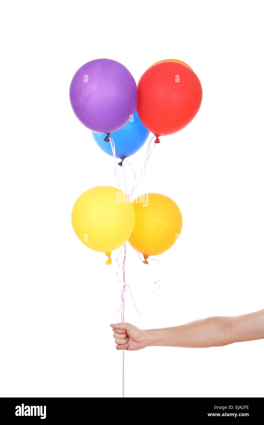 hand with colorful balloons isolated on a white background Stock Photo ...