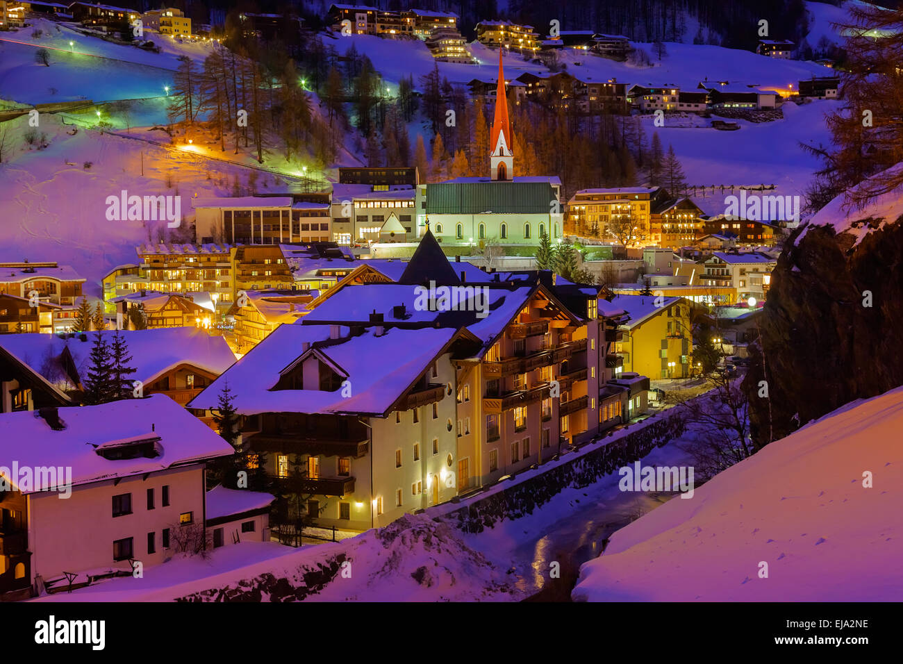 Mountains ski resort Solden Austria - sunset Stock Photo - Alamy