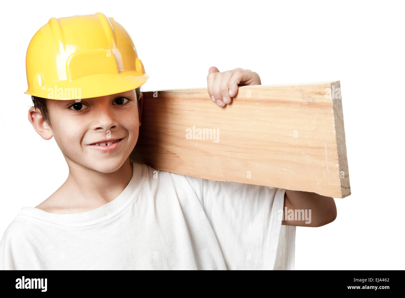 A Boy carpenter in studio white background Stock Photo - Alamy