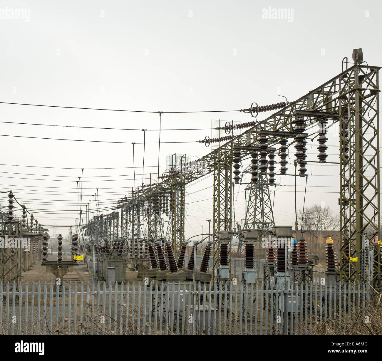 A grid at the power (electricity) sub station outside the town of Corby ...