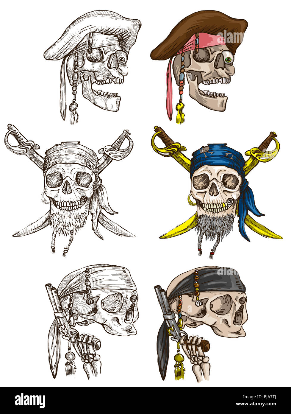 Pirates, Skulls - Collection (colored and line art pack no.1) of an ...