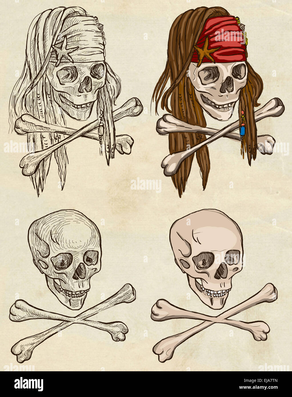Pirates, Skulls - Collection (colored and line art pack no.2) of an ...