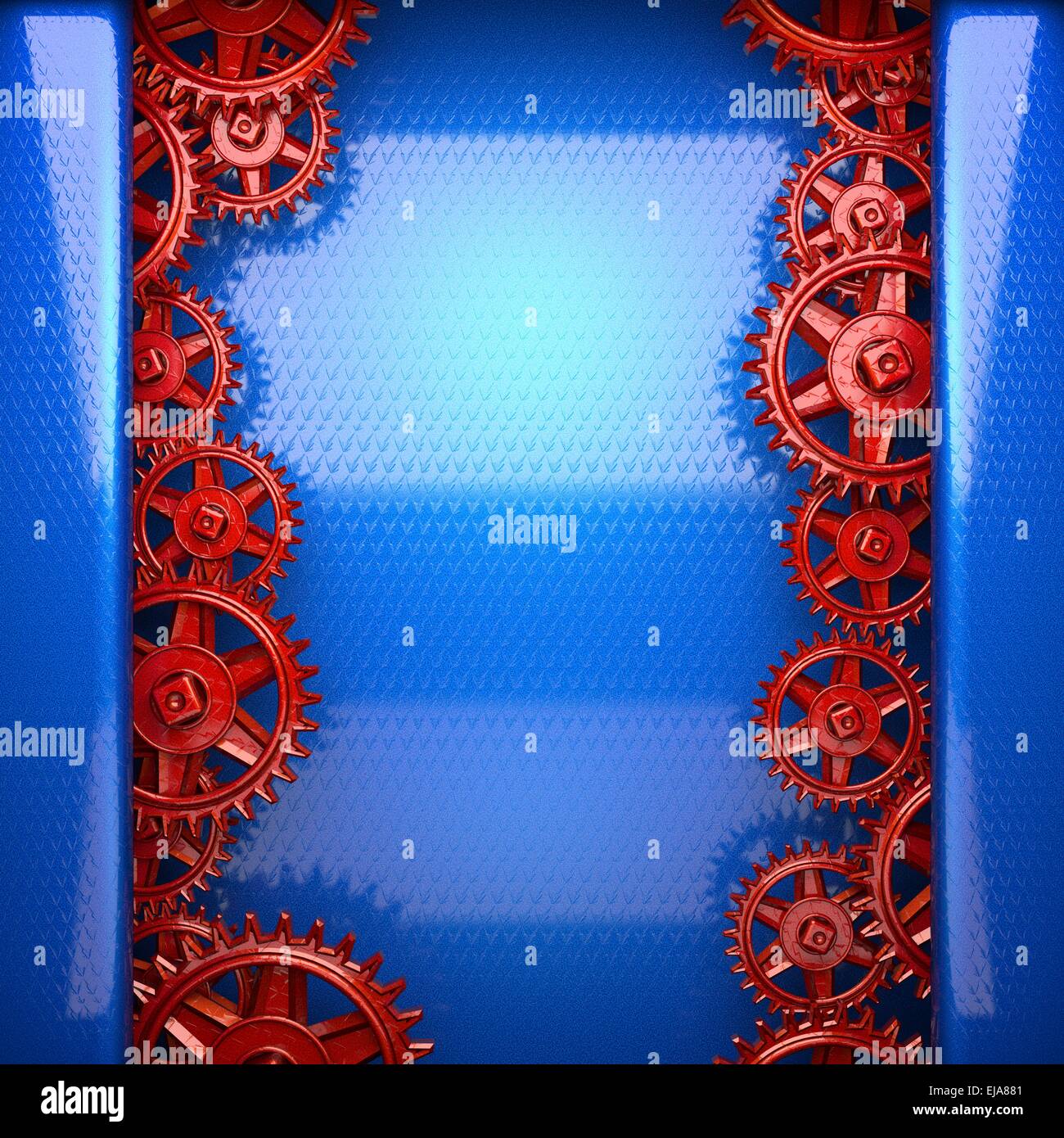 blue metal background with red cogwheel gears Stock Photo - Alamy