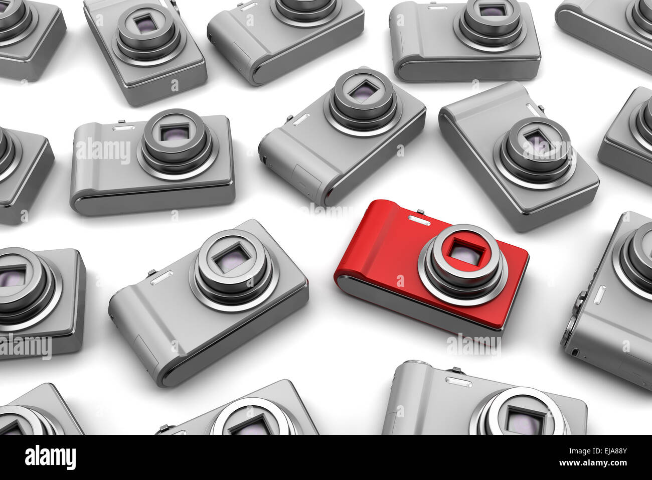 red point and shoot photo camera among gray similar isolated on white ...