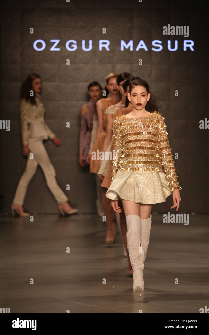 ISTANBUL, TURKEY - MARCH 17, 2015: Models showcase the latest creations ...