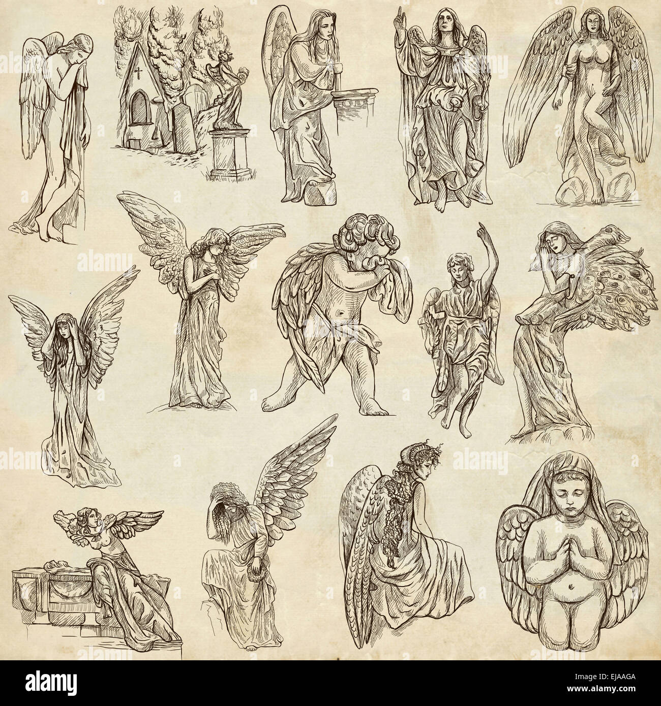 ANGELS - Collection of an hand drawn illustrations. Full sized hand ...