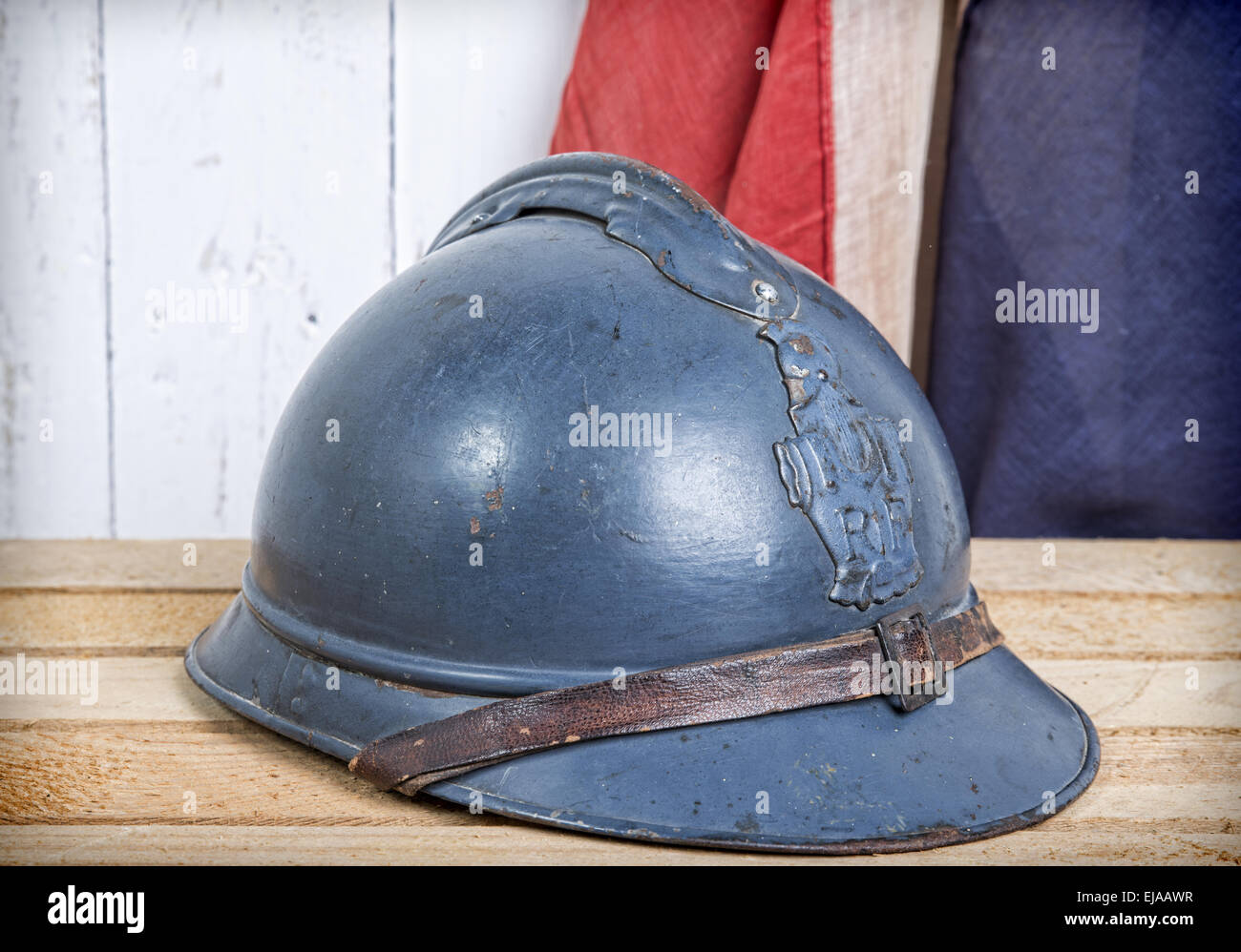 french helmet of World War I and old french flag Stock Photo - Alamy