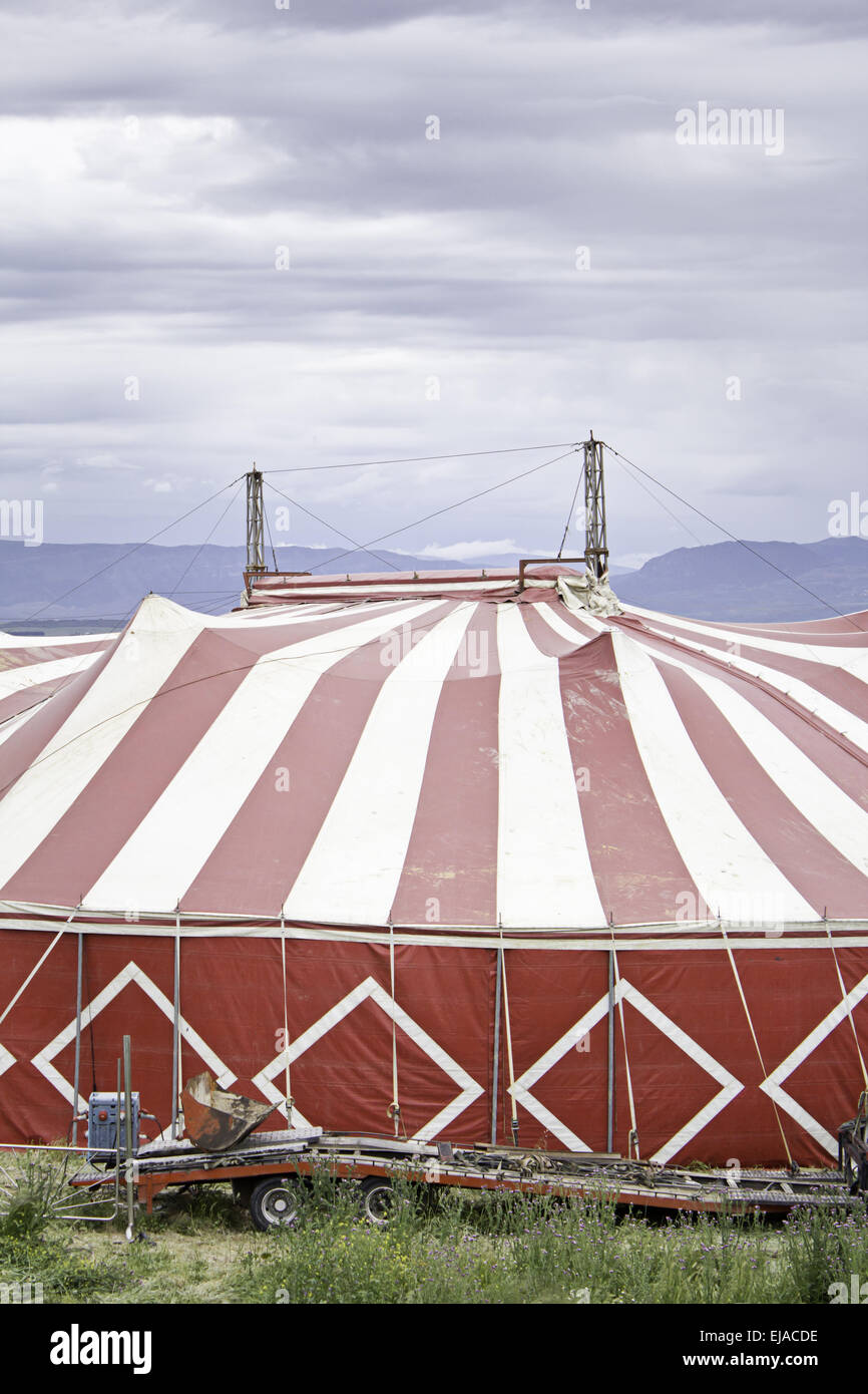 Circus with red and white tent at city festivals, performances and ...