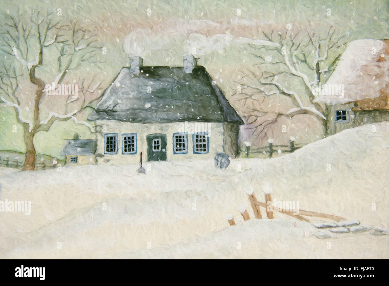 Old house in the snow, painted digitally Stock Photo - Alamy