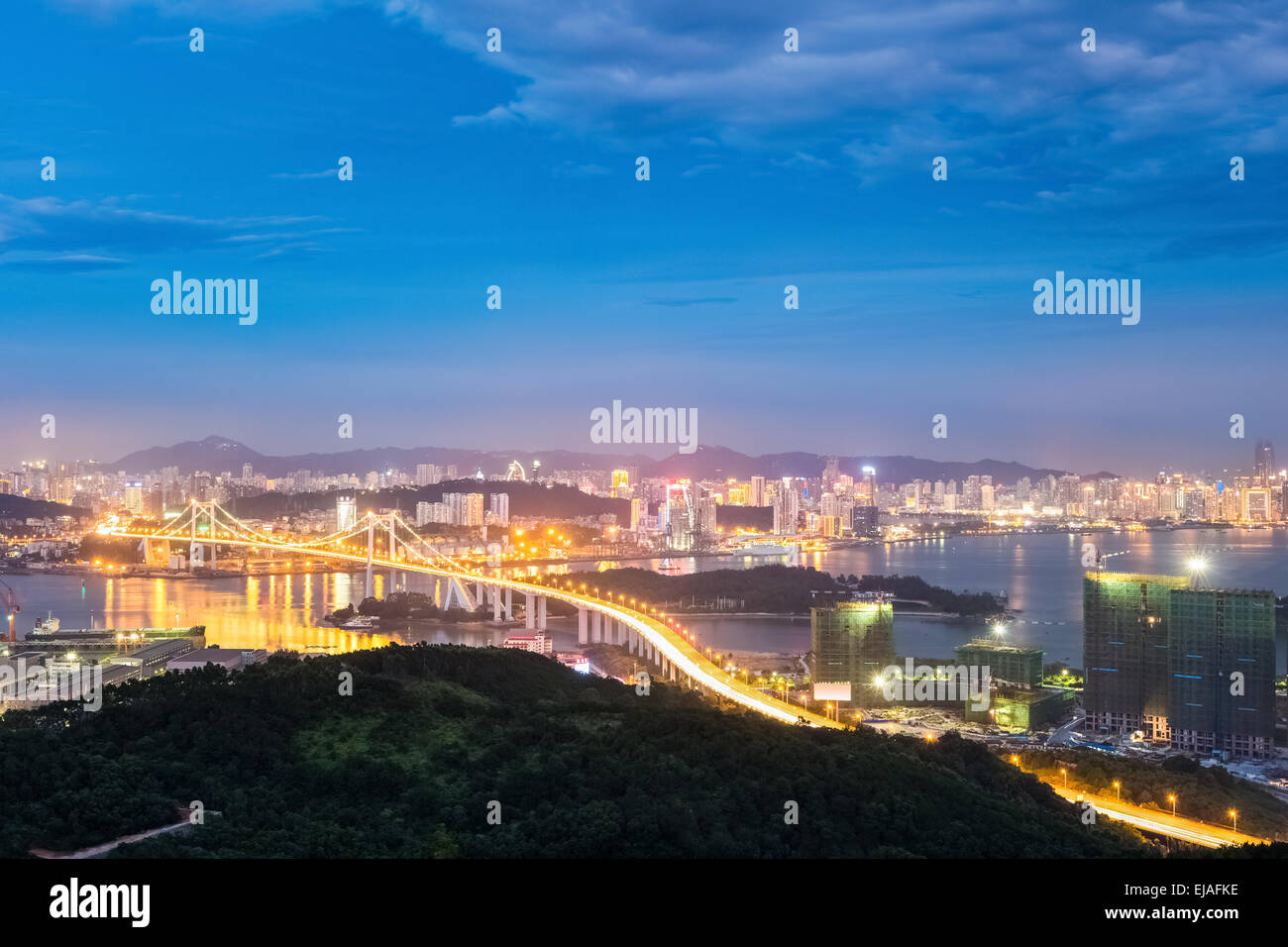 xiamen skyline at night Stock Photo - Alamy