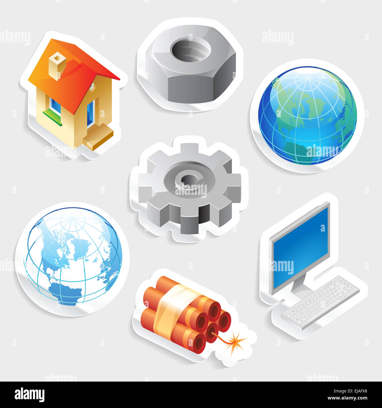 Sticker icon set for industry and technology Stock Photo - Alamy