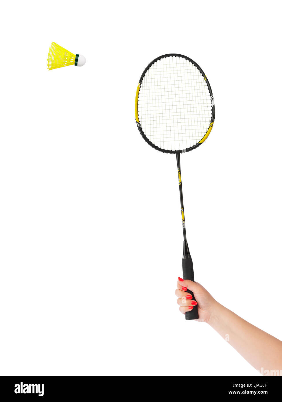 Hand with badminton racket Stock Photo - Alamy