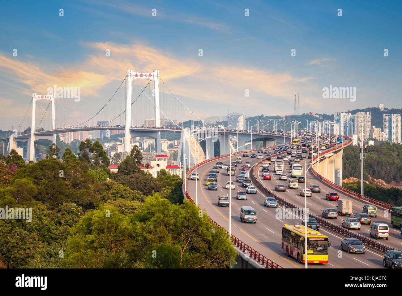 Modern bridge in the sunset hi-res stock photography and images - Alamy