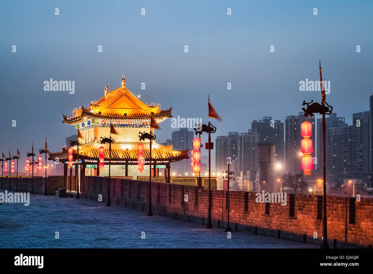xian ancient tower in nightfall Stock Photo - Alamy