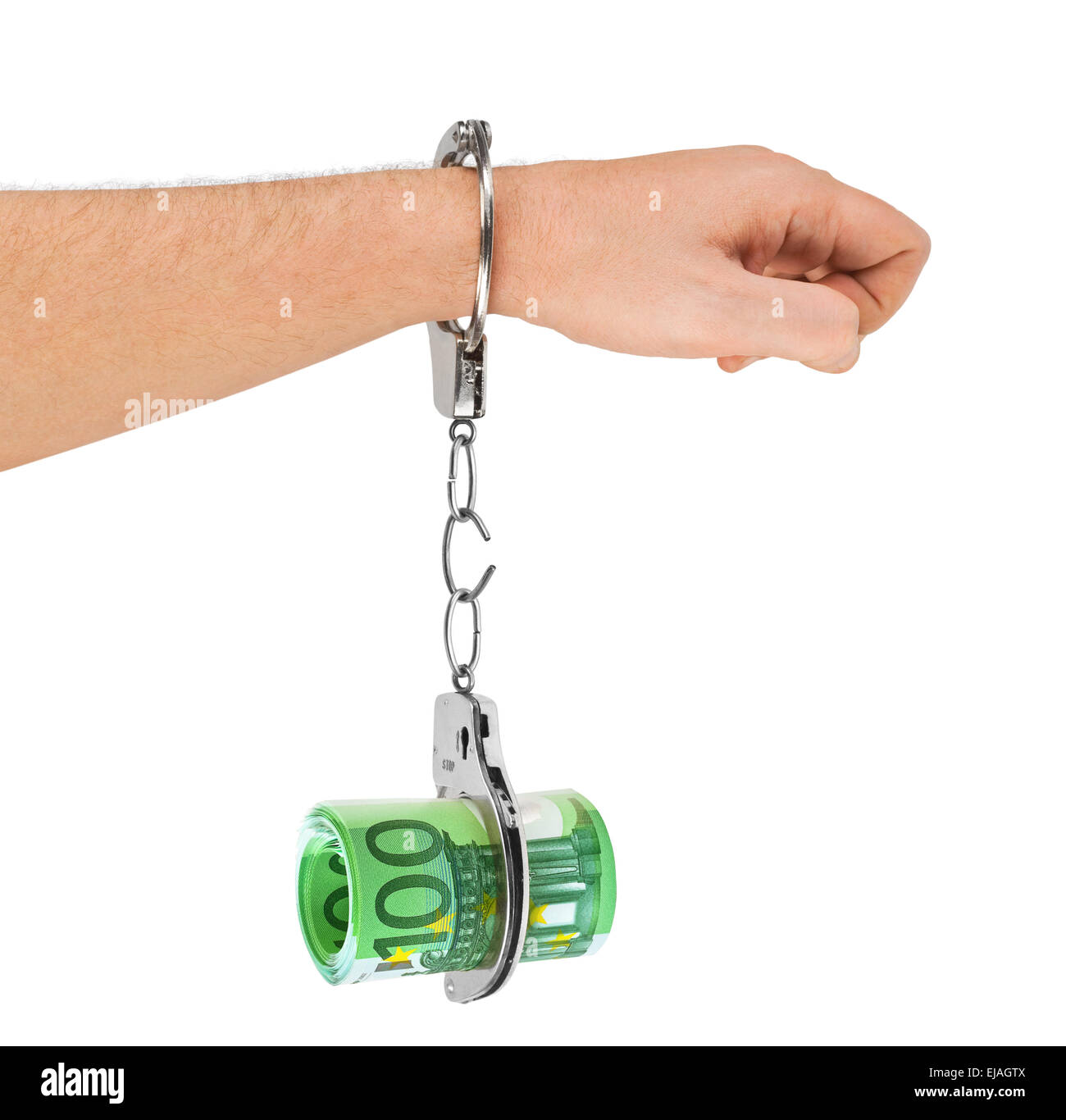 Hand with breaking handcuffs and money Stock Photo - Alamy