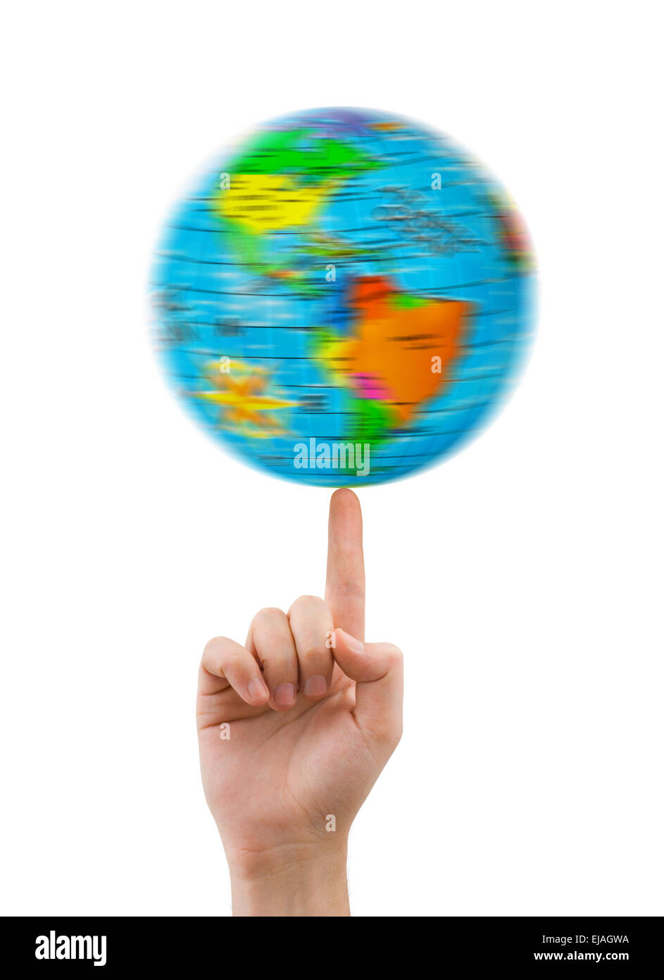 Hand and spinning globe Stock Photo - Alamy