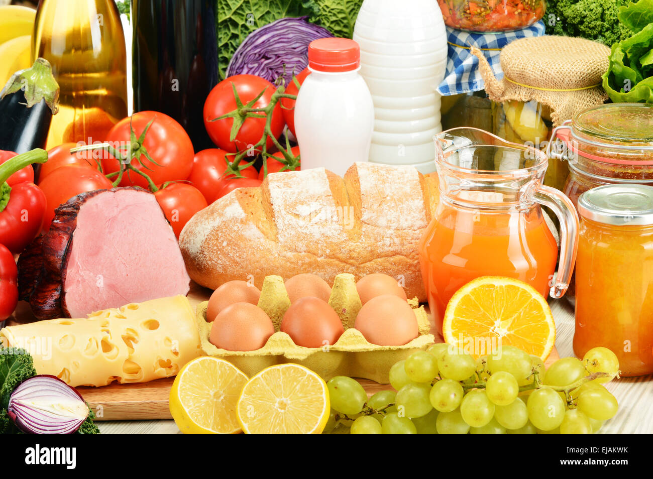 Composition with variety of grocery products Stock Photo - Alamy