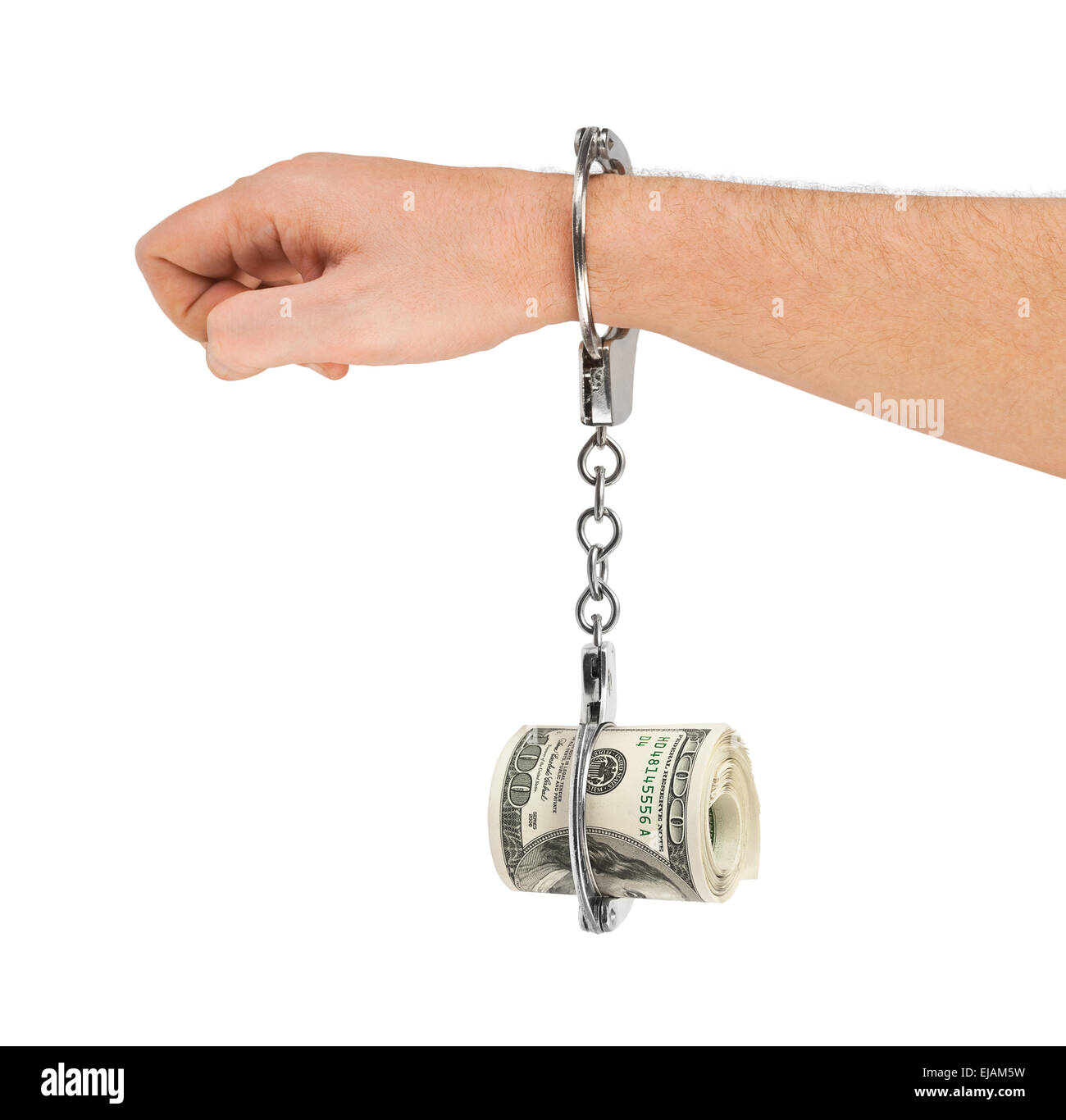 Hand with handcuffs and money Stock Photo - Alamy