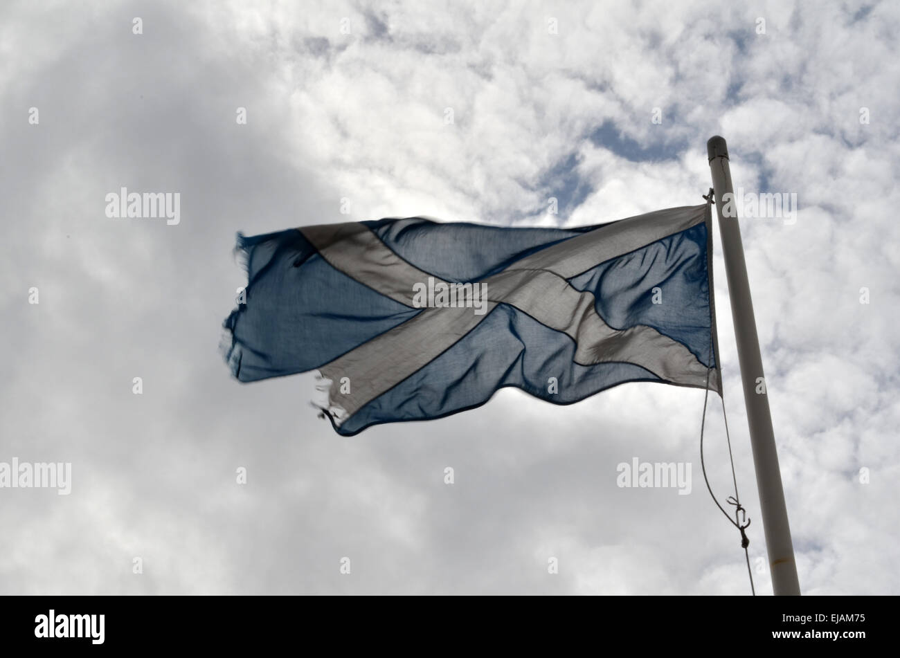 Scottish flag flying down at the harbour of maryport, in Cumbria ...