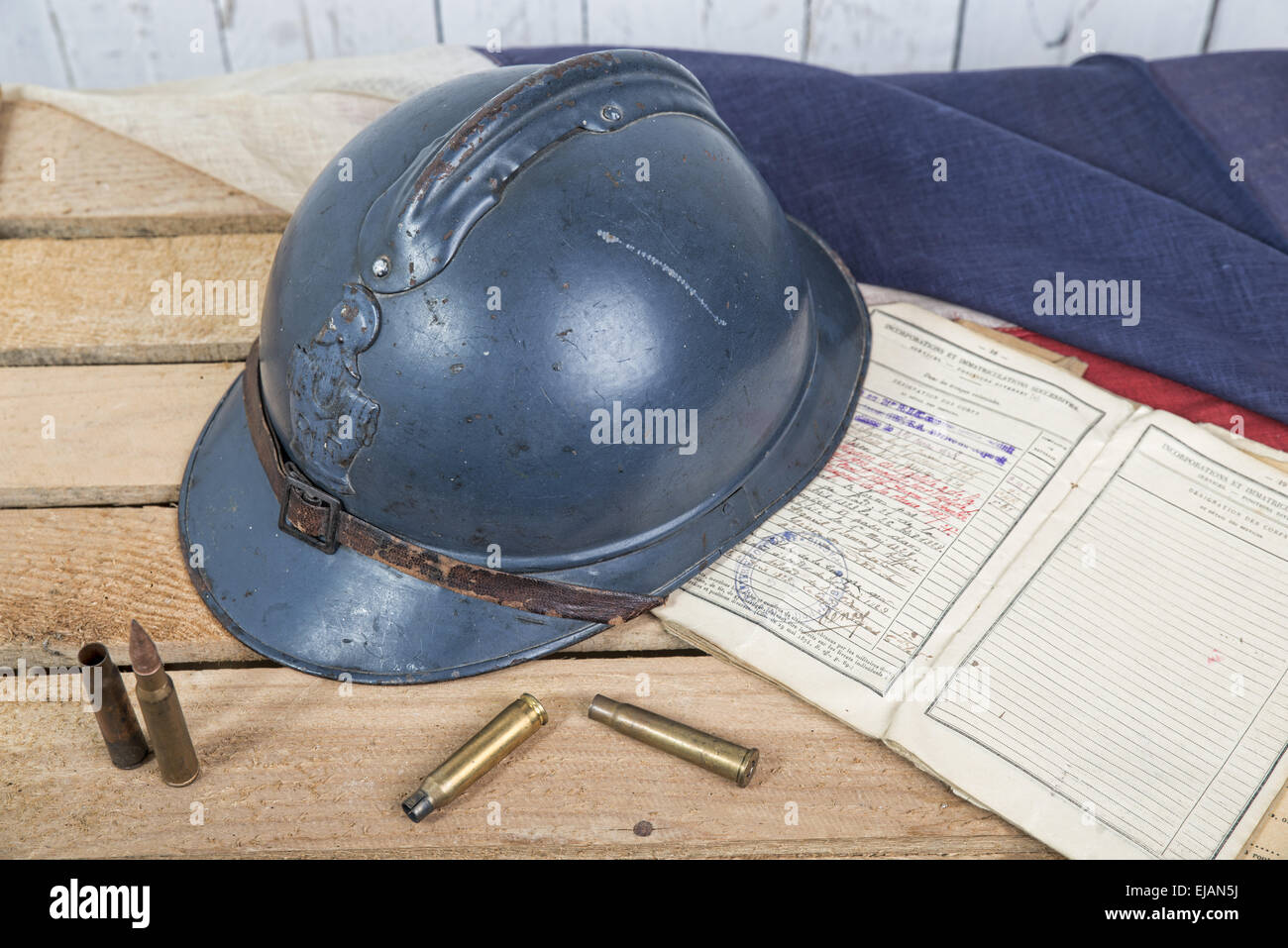 french helmet of World War I and old french flag Stock Photo - Alamy