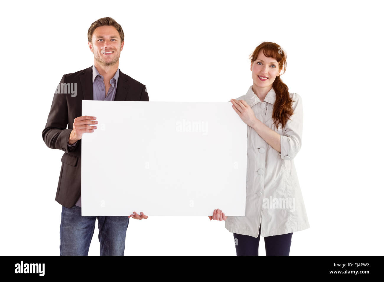 Woman holding large sign hi-res stock photography and images - Alamy