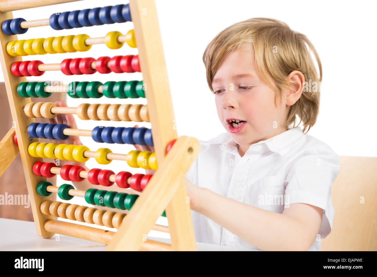 Student doing maths on abacus Stock Photo - Alamy